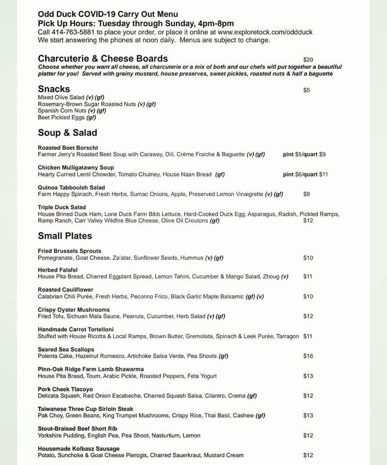 Menu at Little Duck Kitchen & Catering restaurant, Milwaukee, S Howell Ave