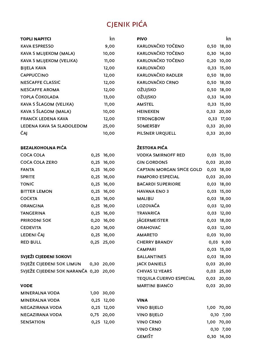 Menu at Pizzeria Marmont, Gradac