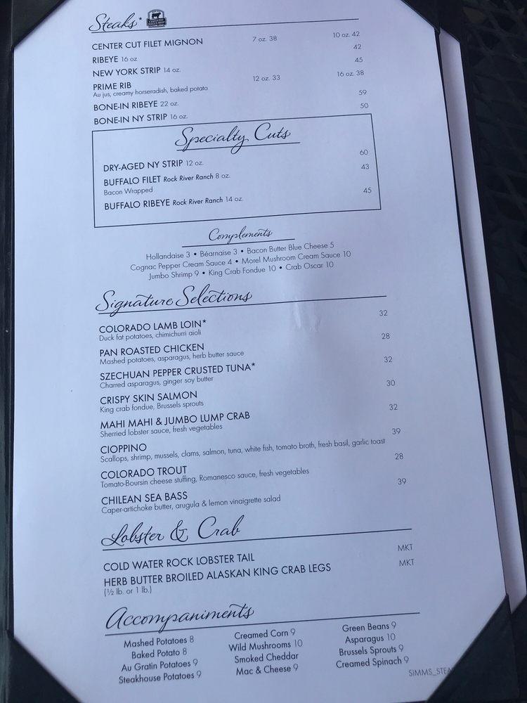 Menu at Simms Steakhouse, Lakewood