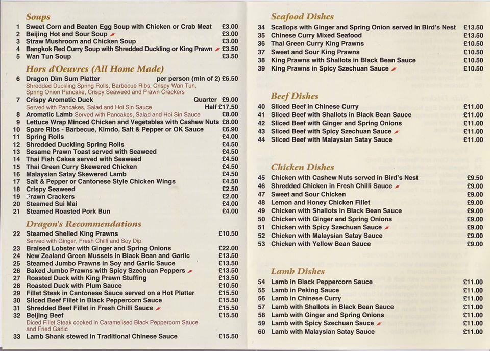 Menu at The Dragon Hotel and Restaurant, Betws-y-Coed