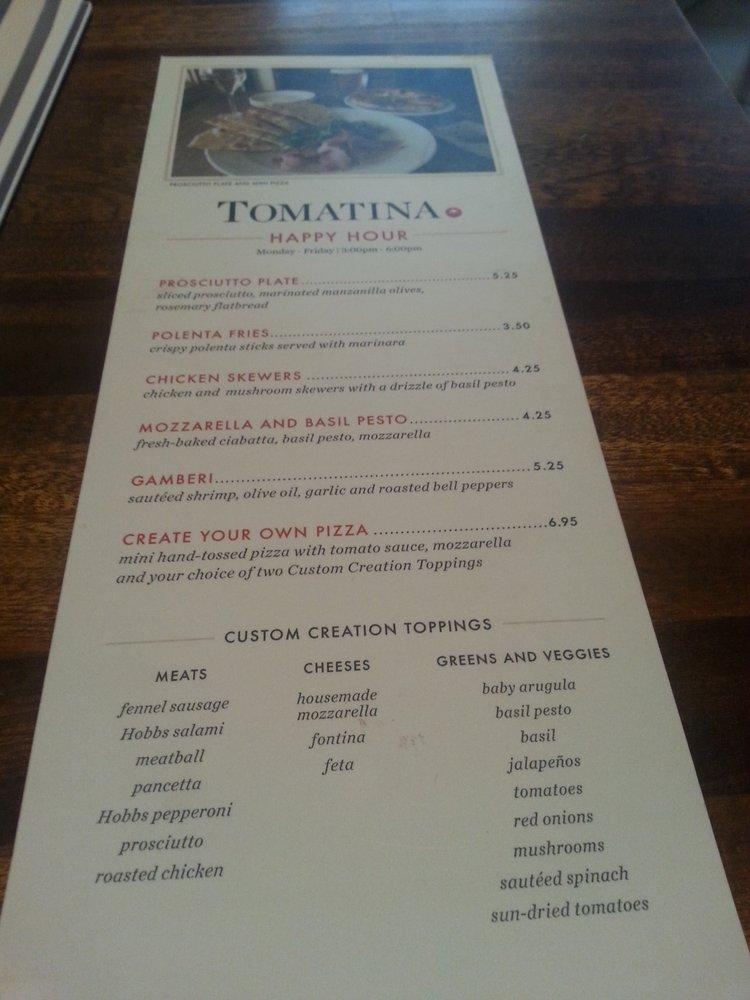 Menu at Tomatina pizzeria, Alameda