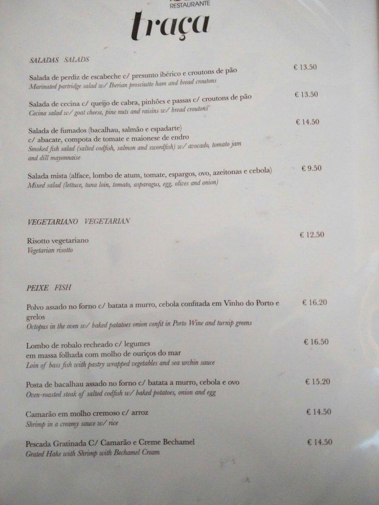 Menu em Restaurante Traça, Porto