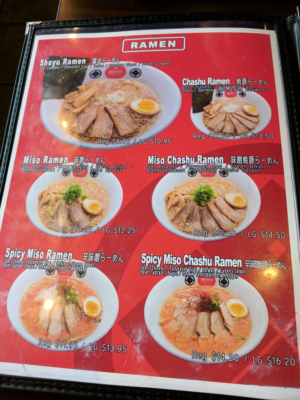 Menu at Umenoya Ramen restaurant, Torrance