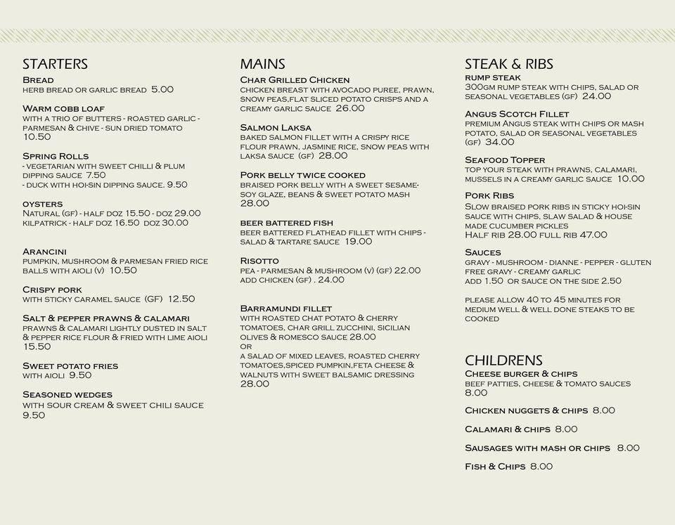 Menu at Vandenberg Hotel Forbes restaurant, Forbes