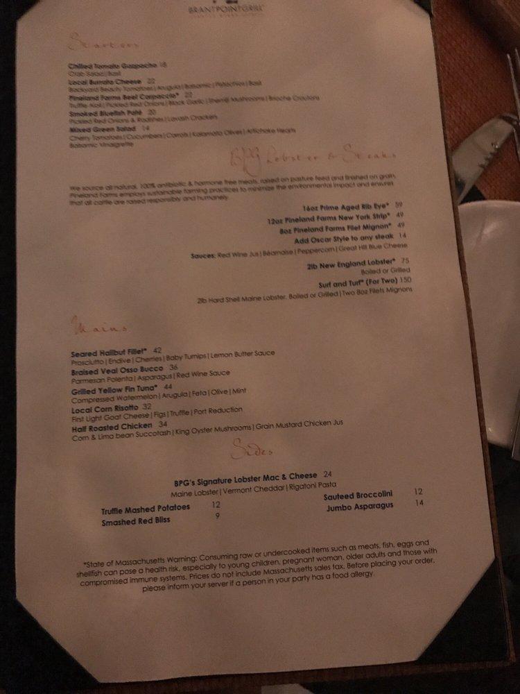 Menu at Brant Point Grill pub & bar, Nantucket
