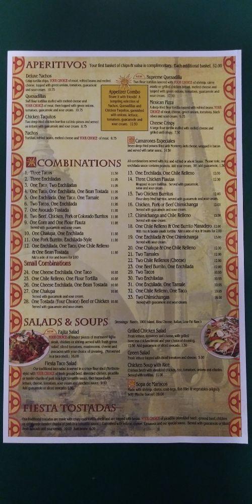 Menu at Fiesta Guadalajara restaurant, Nampa