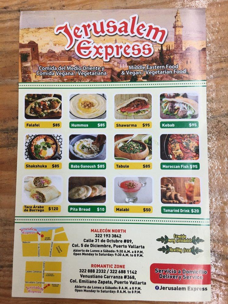 Menu at Jerusalem Express Restaurants, Puerto Vallarta, Venustiano ...