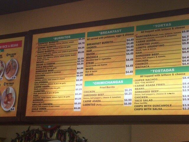Menu at Los Betos restaurant, Boise, W State St