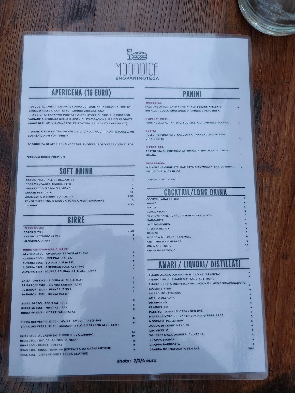 Menu da MOODDICA ristorante, Palermo