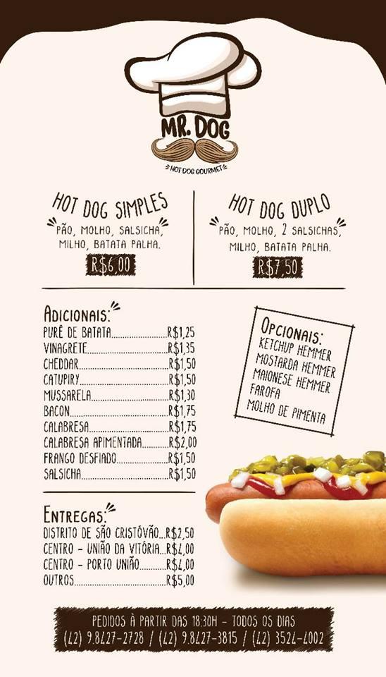 Menu at Mr. Dog, Porto União