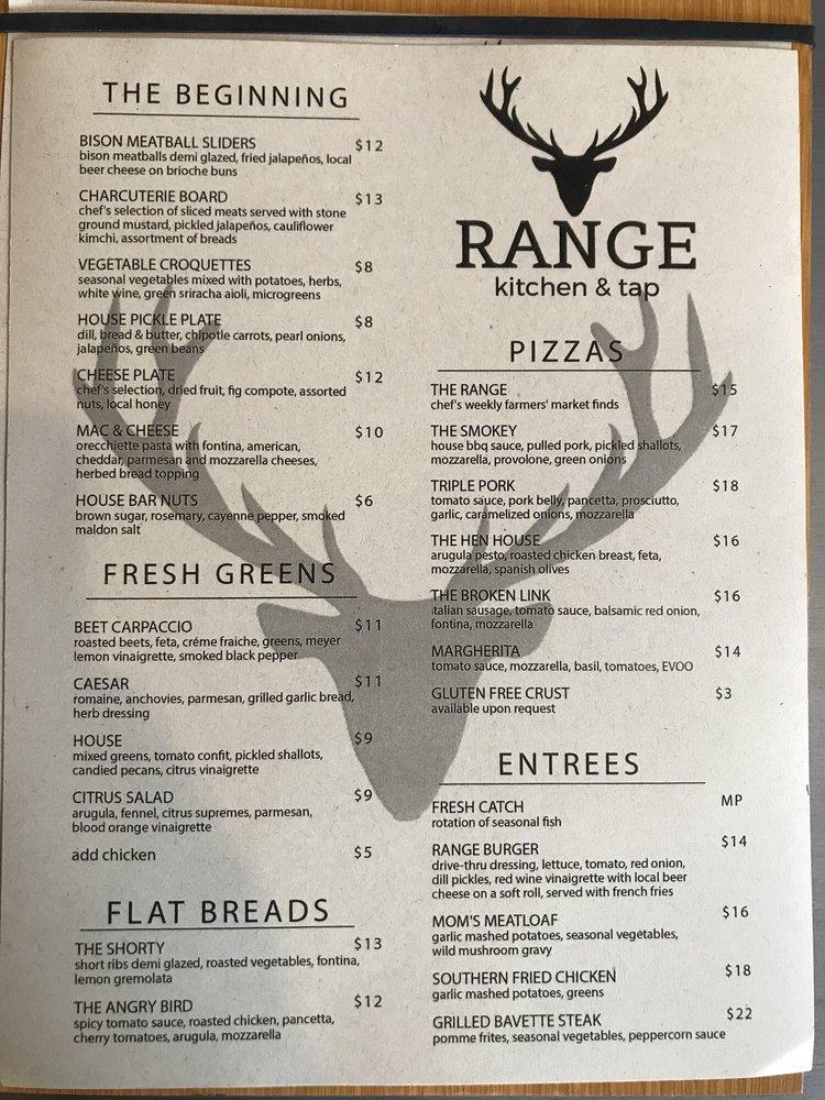 Menu at RANGE kitchen & tap restaurant, Roseville