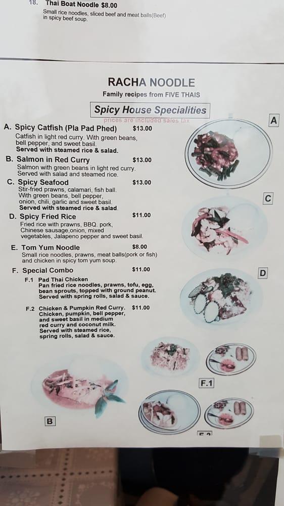 Menu at Racha Noodle restaurant, Redding
