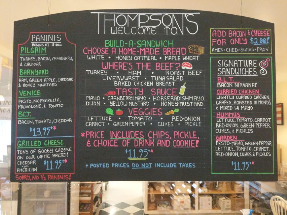 Menu at Thompson's Flour Shop cafe, Morristown, 84 Lower Main St