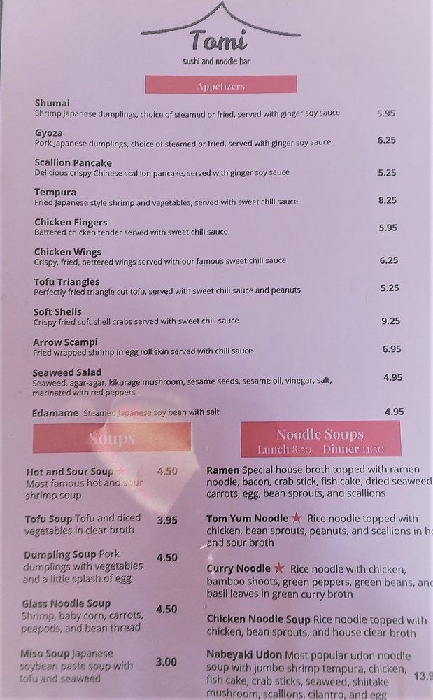 Menu at Tomi Sushi And Noodle Bar, Rockport