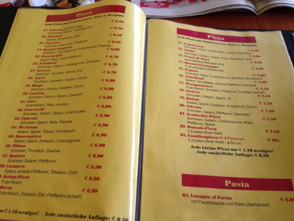 Speisekarte von Pizza & Kebab Turbo Service, Lenzing