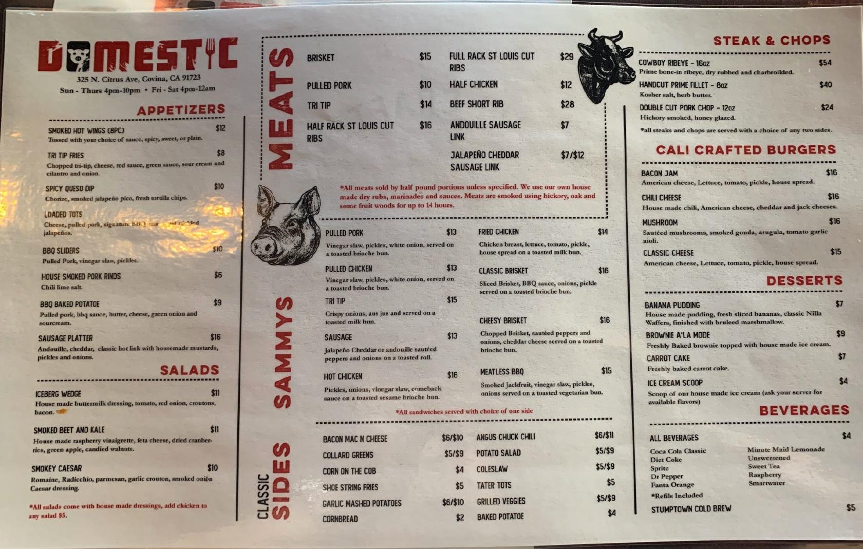 Menu at DOMESTIC pub & bar, Covina