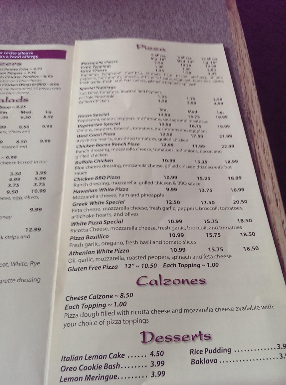 Menu at Grapevine Pizzeria & Restaurant, Longmeadow