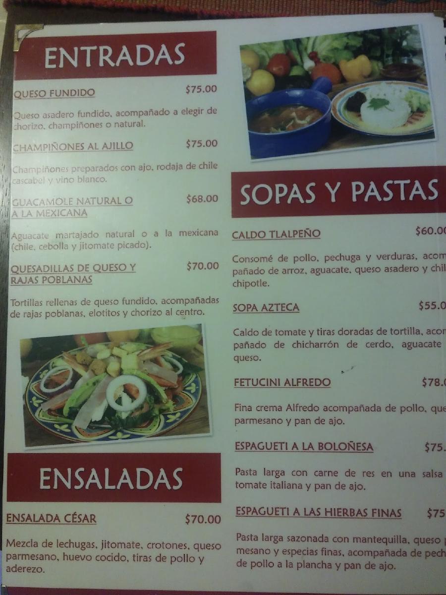 Menu at La Casona restaurant, Matamoros