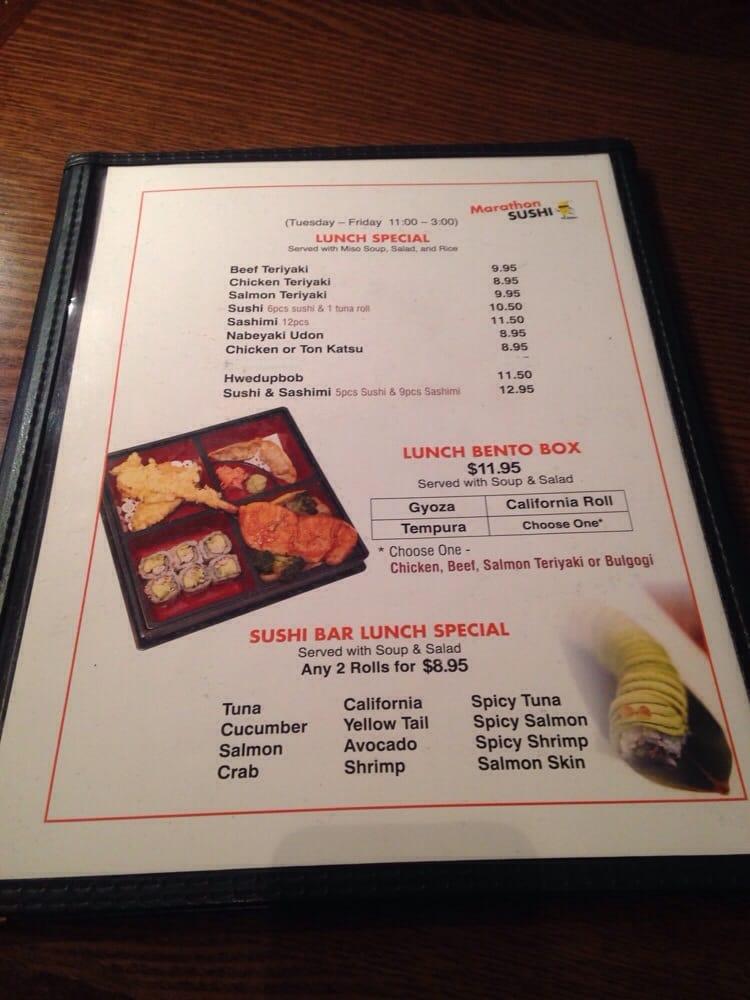 Menu at Marathon Sushi restaurant, Cliffside Park