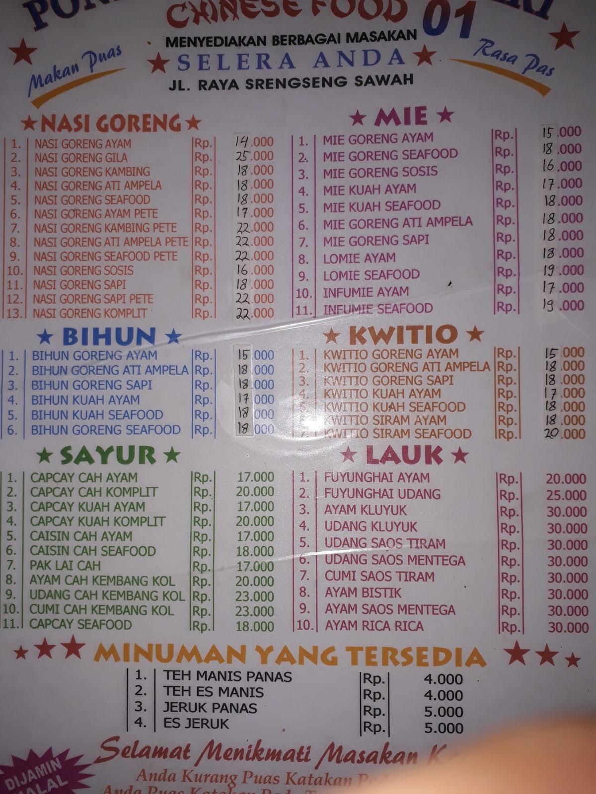 Menu at Pondok Selera Lestari 01 restaurant, South Jakarta, Jl ...