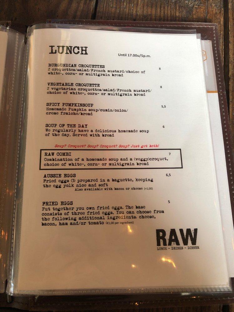 Menu at Raw, Tilburg