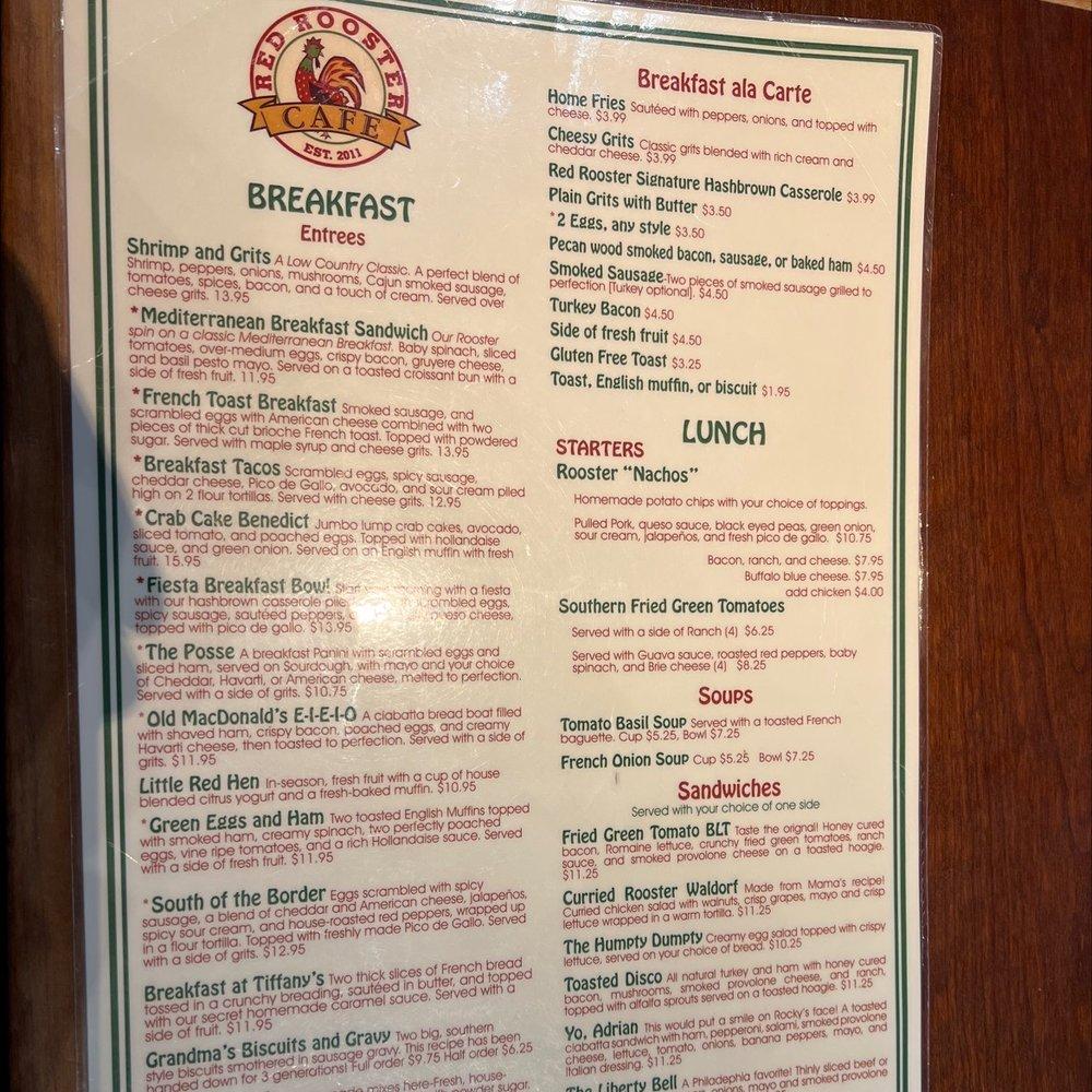 Menu at Red Rooster Cafe, Beaufort, Boundary St