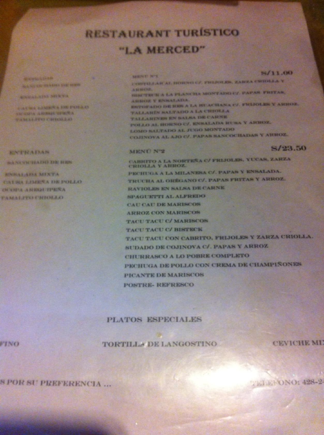 Menu at Restaurante la merced, Lima