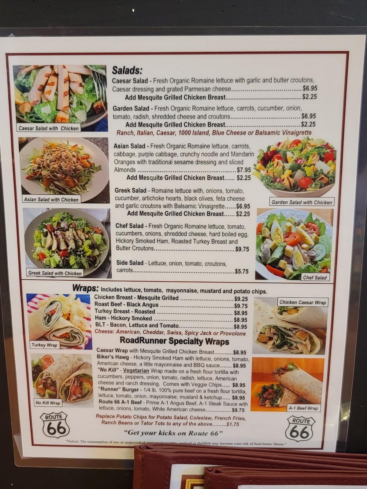 Menu at Route 66 RoadRunner cafe, Seligman