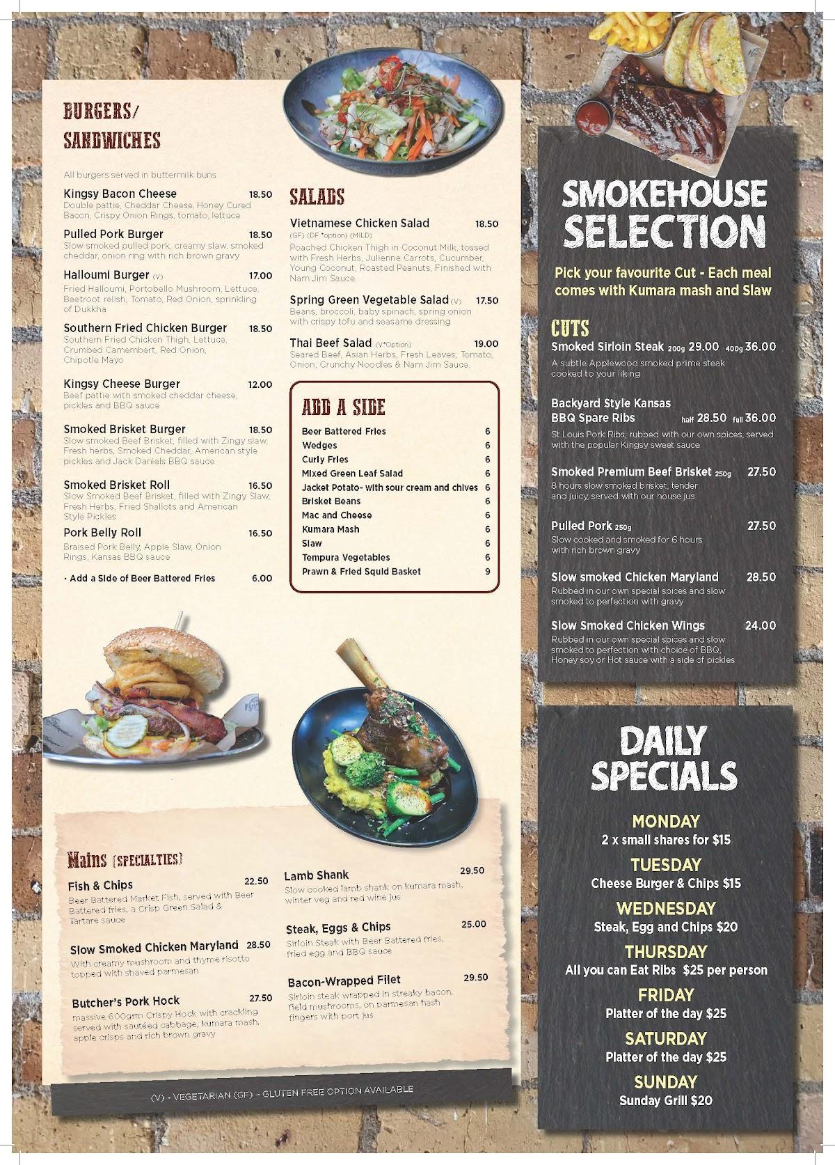 Menu at The Kingslander pub & bar, Auckland