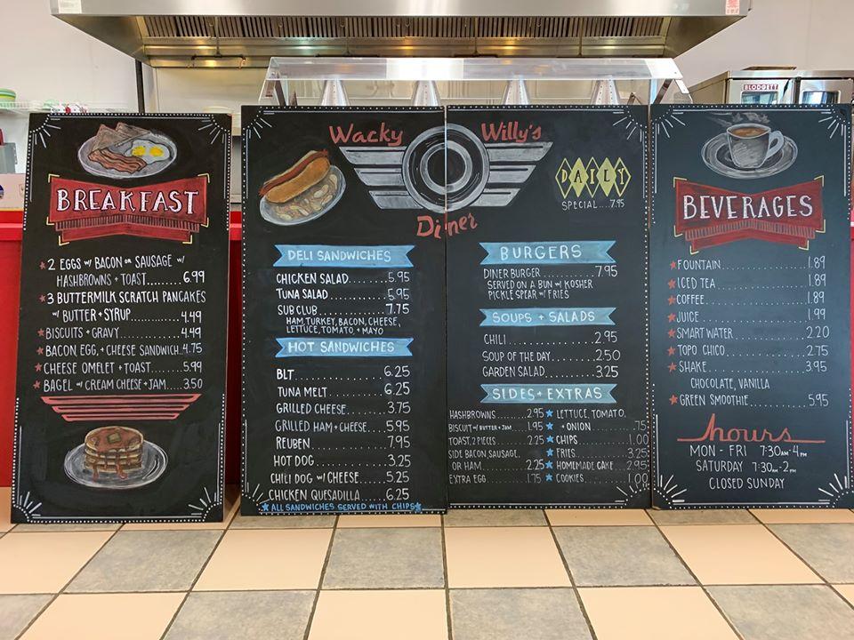 Menu at Wacky Willy's Diner restaurant, Louisville