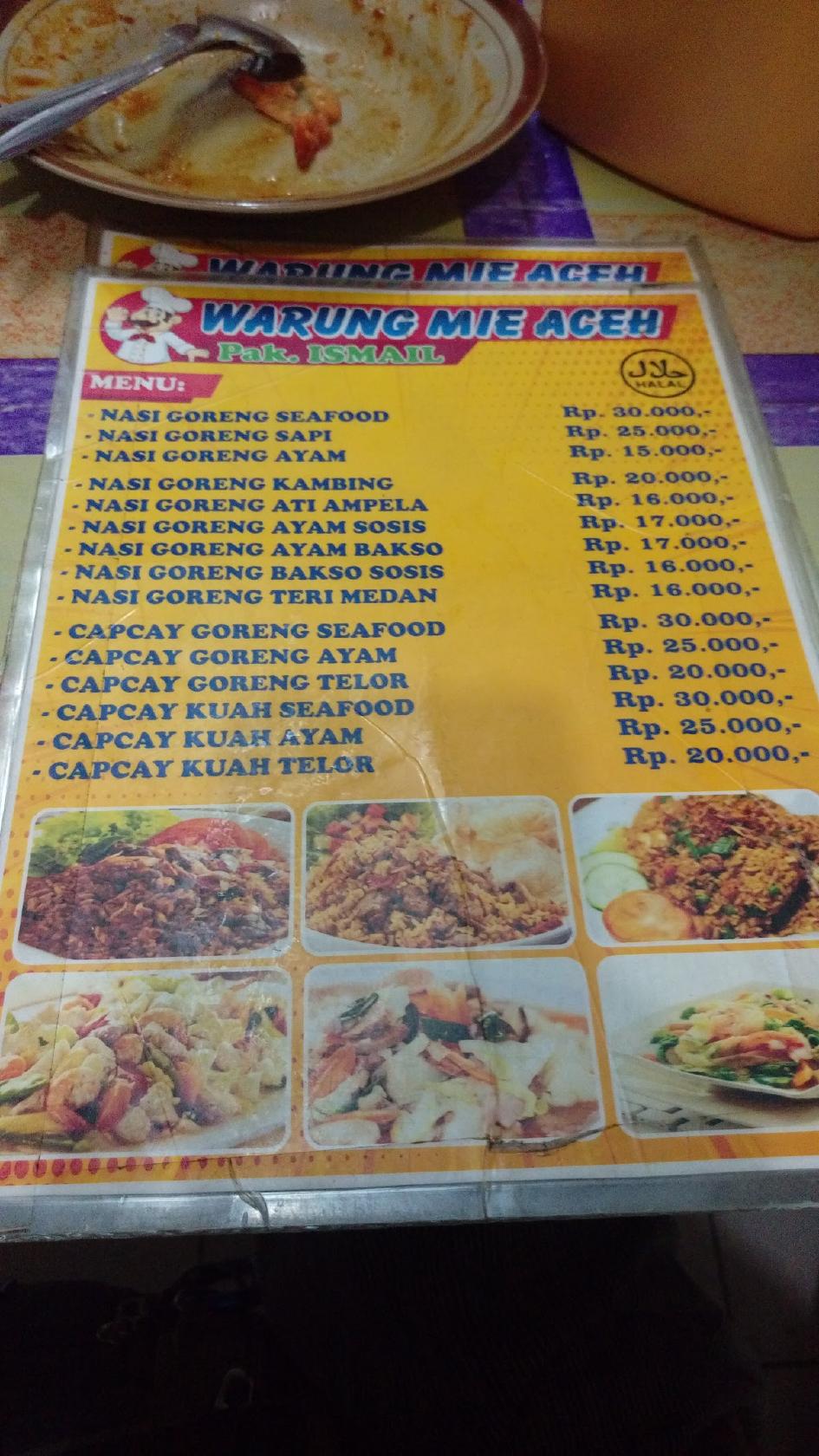 Menu at Warung Mie Aceh Pak Ismail restaurant, Karawang