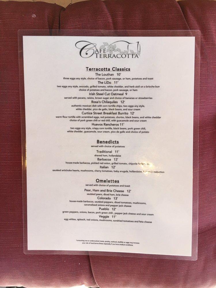Menu at Cafe Terracotta, Littleton