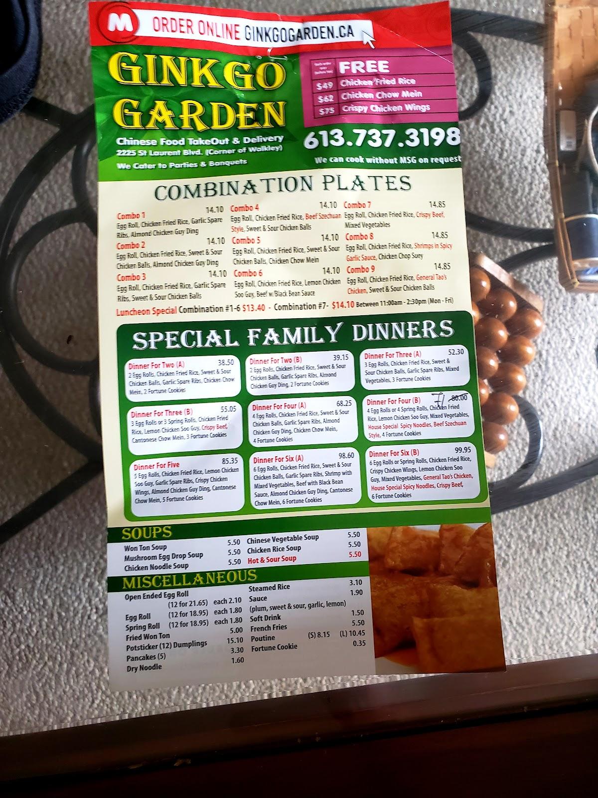 Carta del restaurante Ginkgo Garden, Ottawa