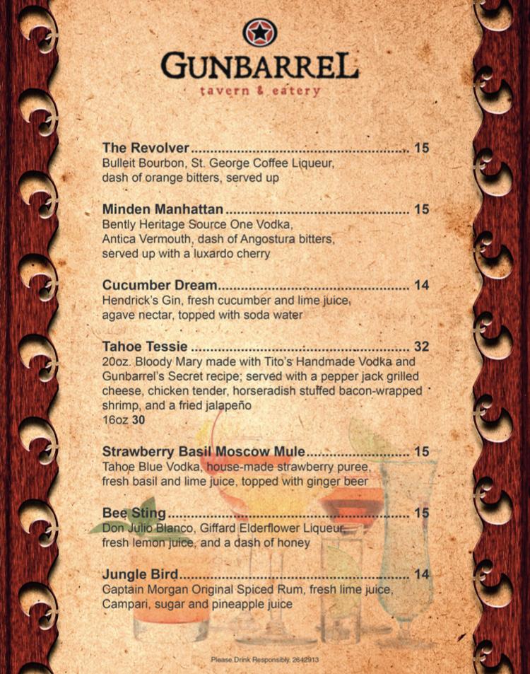 Menu at Gunbarrel Tavern & Eatery, South Lake Tahoe