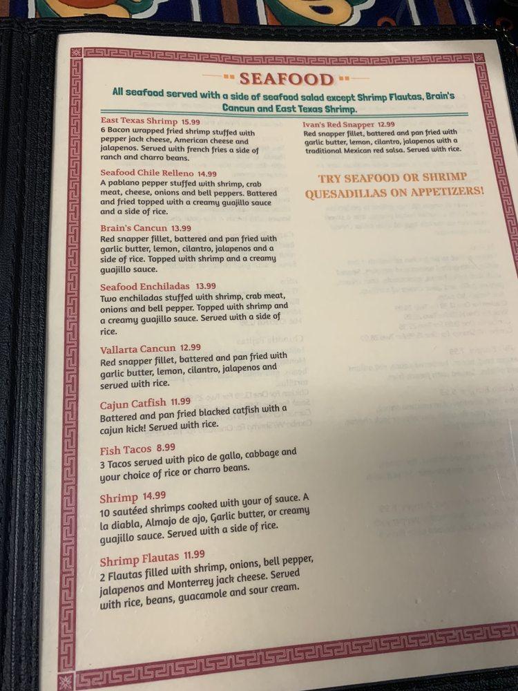 Menu at Jocelyn's Mexican Grill restaurant, Longview, 809 Pine Tree Rd