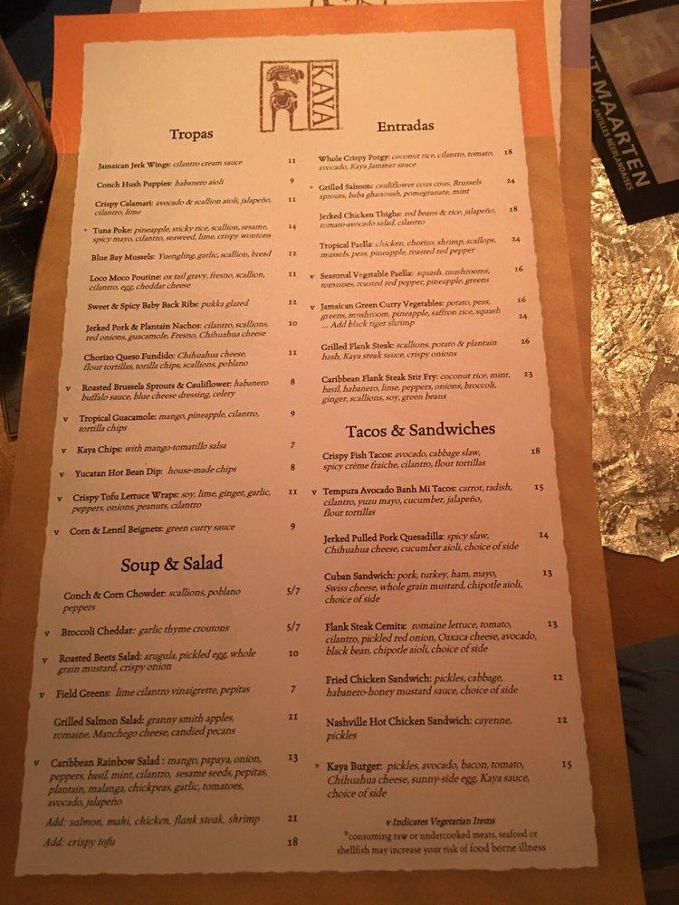 Menu at Kaya pub & bar, Pittsburgh