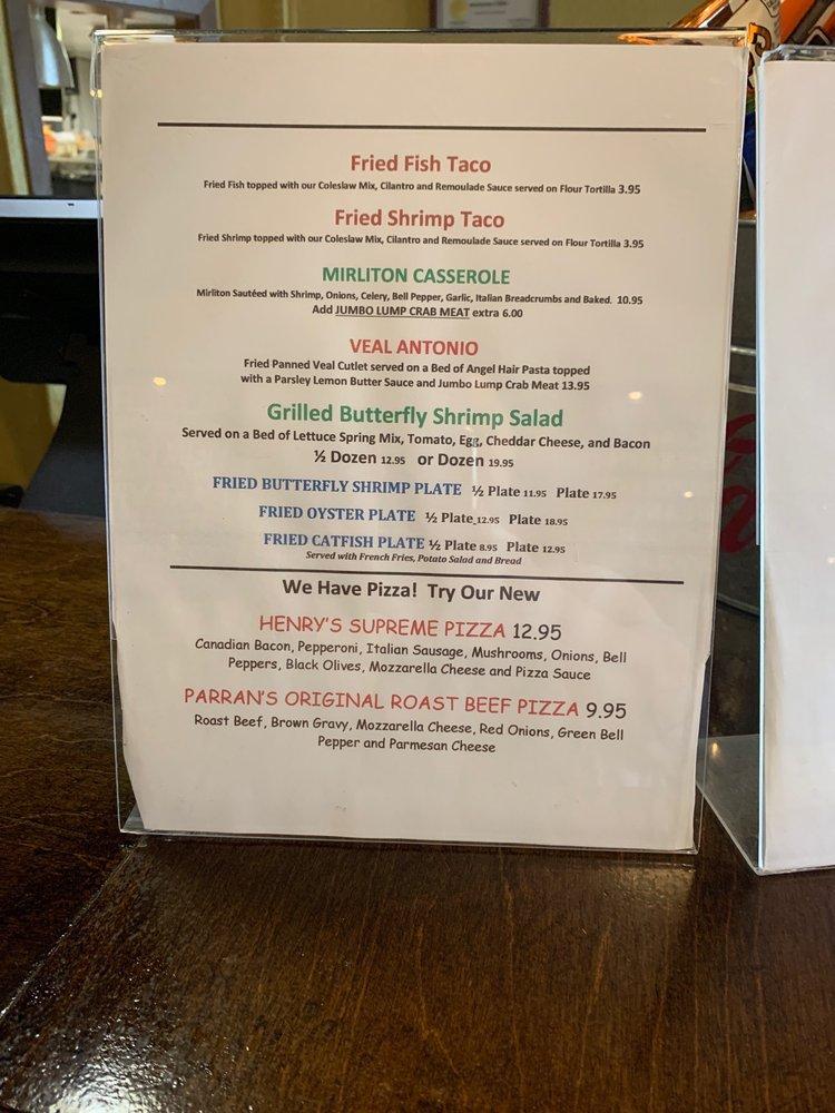 Menu at Parran's Po-Boys & Restaurant, Metairie, Veterans Blvd