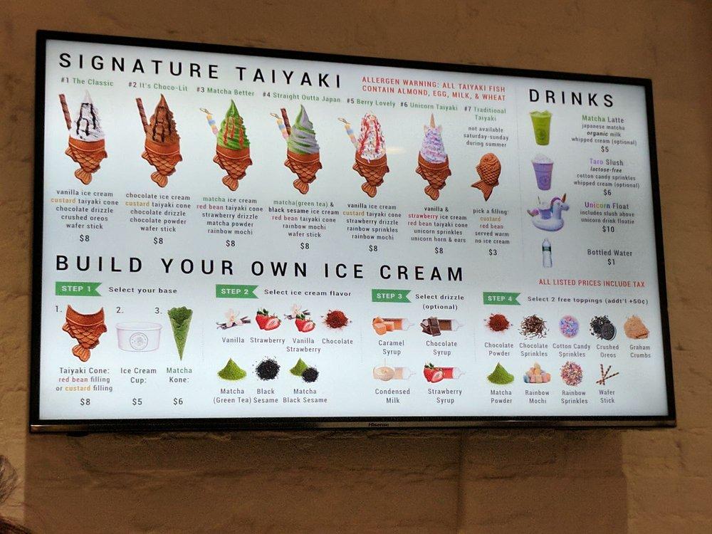 Menu at Taiyaki desserts, New York City, 119 Baxter St