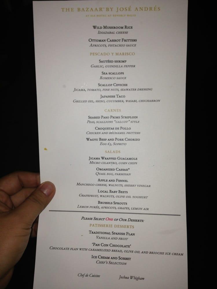Menu at The Bazaar by Jose Andres restaurant, Los Angeles, 465 La ...