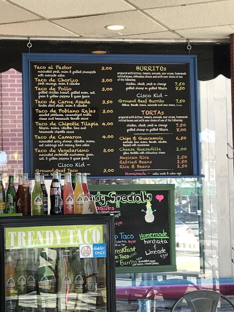 Menu at Trendy Taco restaurant, Wilmette