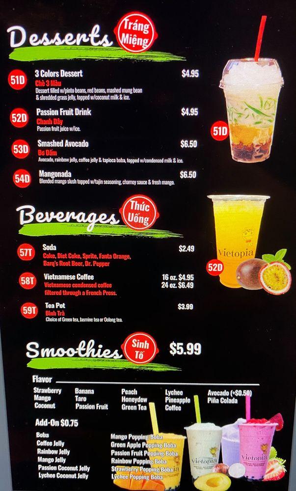 Menu at Vietopia Bistro restaurant, Farmington