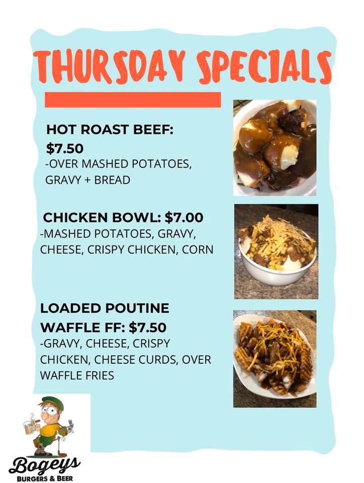 Menu at Bogeys Burgers and Beer pub & bar, Janesville