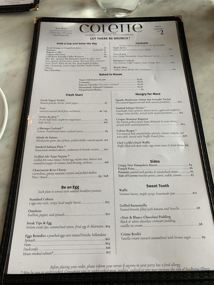 Menu at Colette Wine Bistro pub & bar, Cambridge