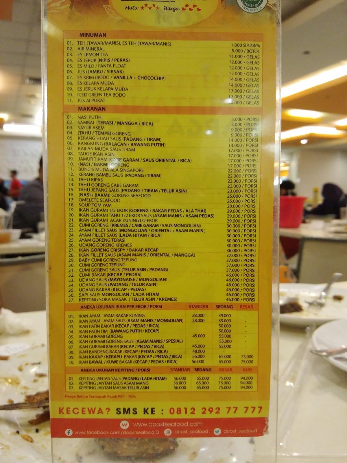 Menu at D' COST Seafood - Royal plaza restaurant, Surabaya, Royal Plaza