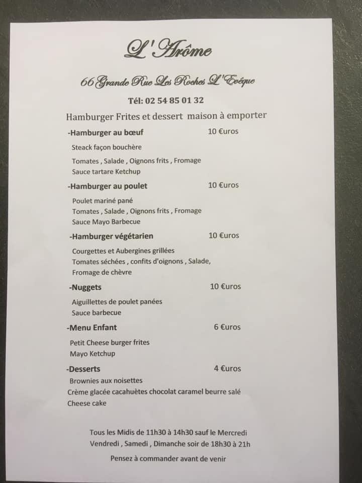 Menu au L'Arôme restaurant, Les Roches-l'Évêque
