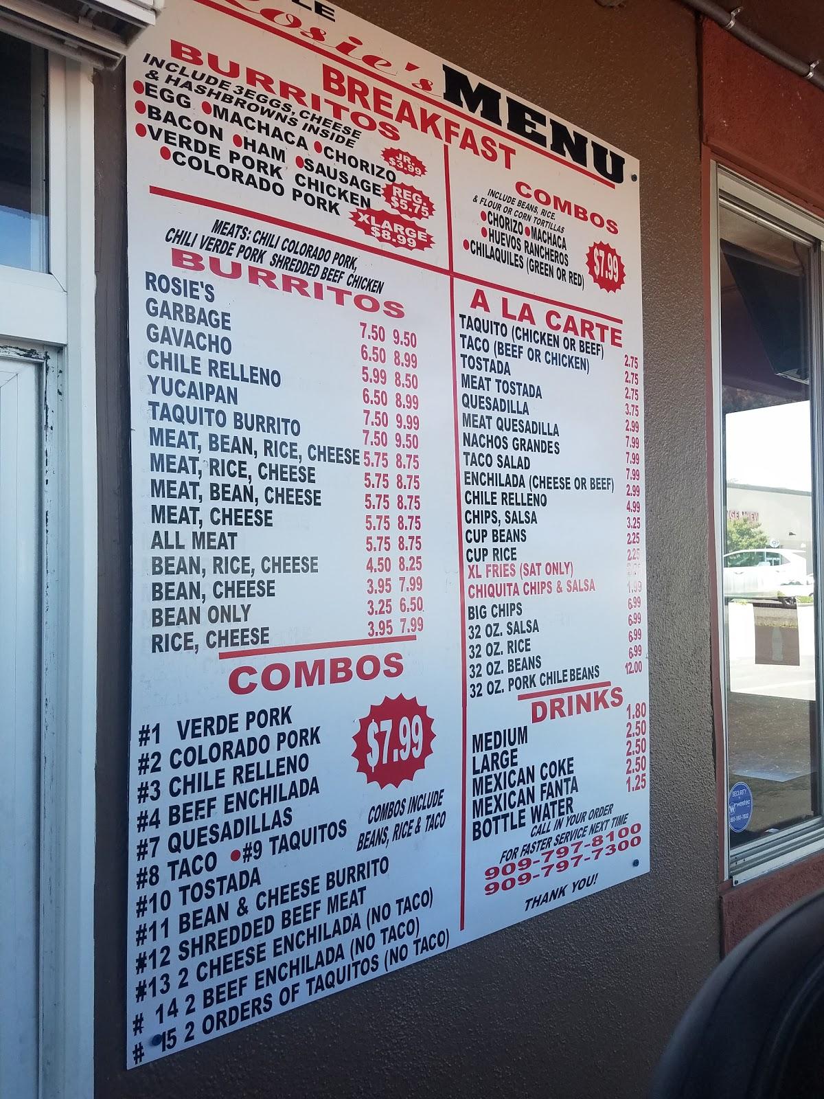 Menu at Little Rosie's restaurant, Yucaipa
