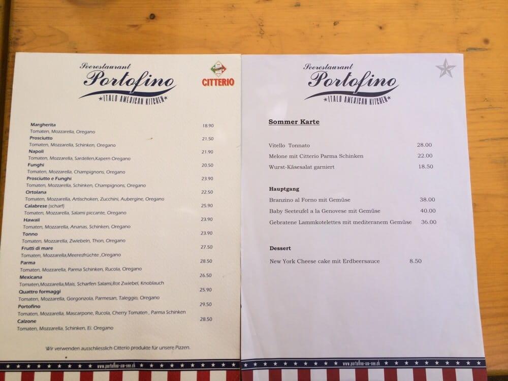 Menu at Portofino, Thalwil