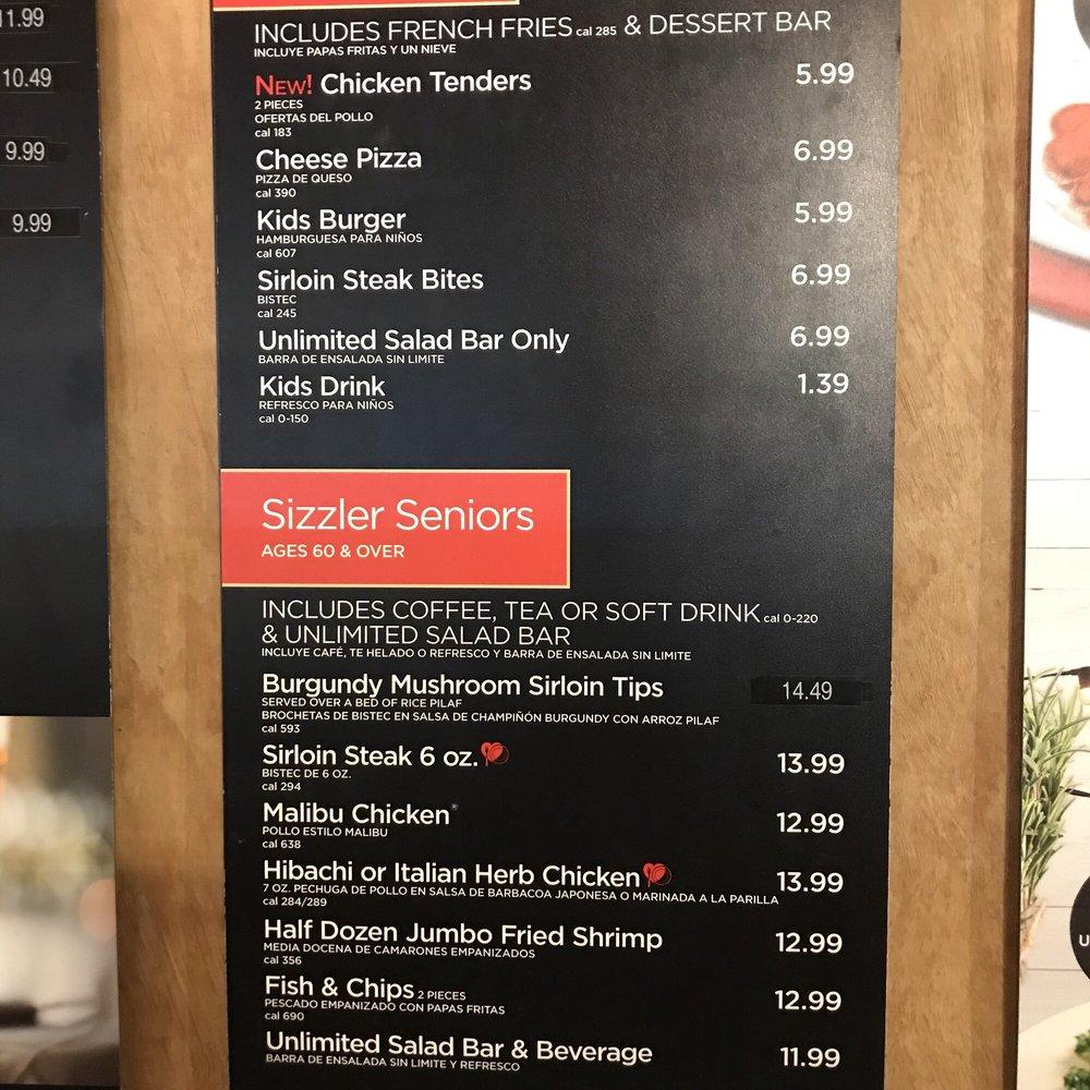 Menu at Sizzler steakhouse, El Centro