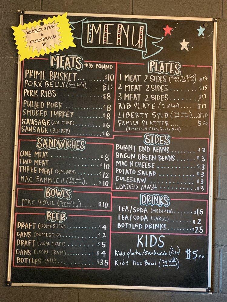 Menu at The Patriotic Pig BBQ, North Richland Hills, Rufe Snow Dr