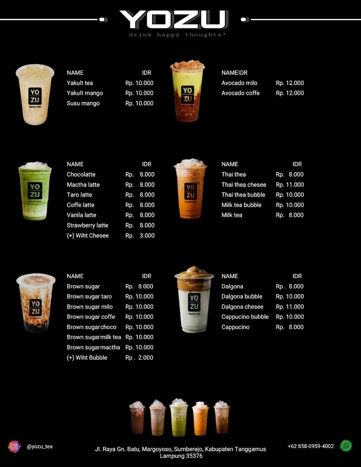 Menu at YOZU TEA pub & bar, Indonesia